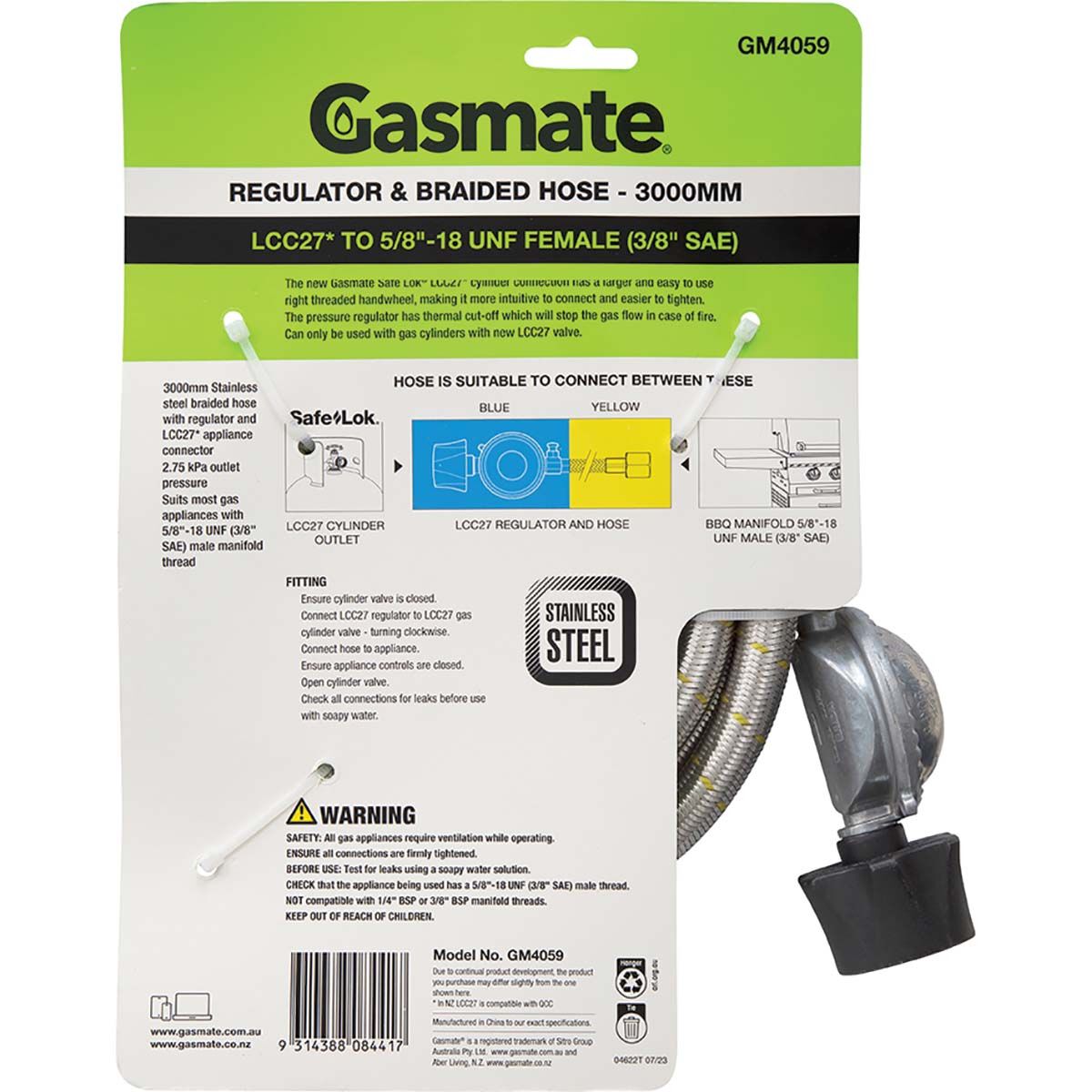 Gasmate Braided Hose with LCC27 Regulator | BCF