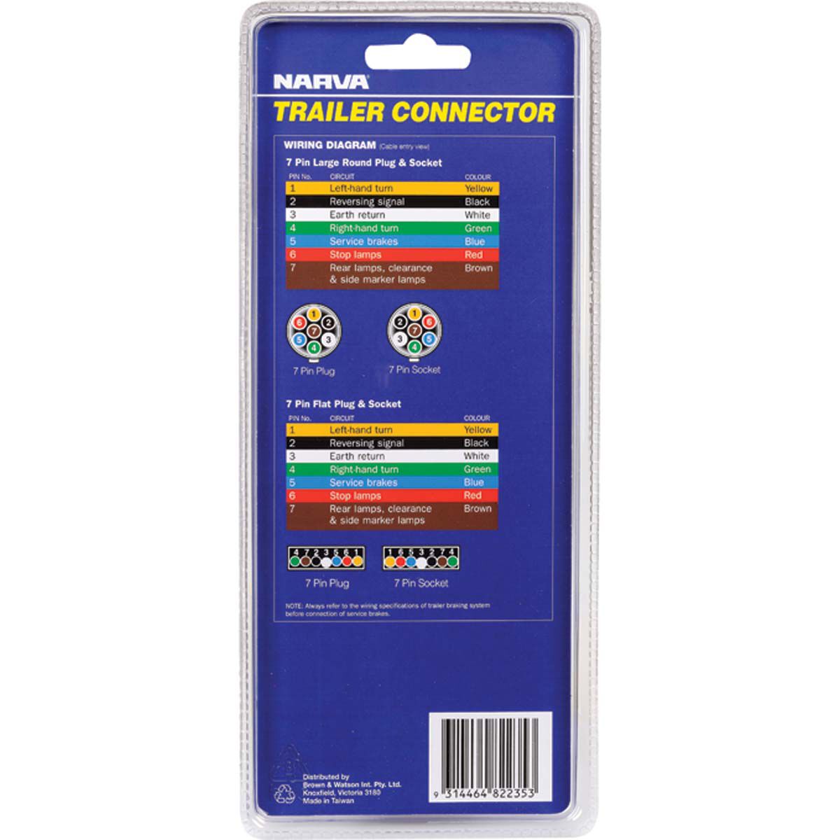 Narva Trailer Adaptor 7 Pin Large Round Socket to 7 Pin Flat Plug | BCF